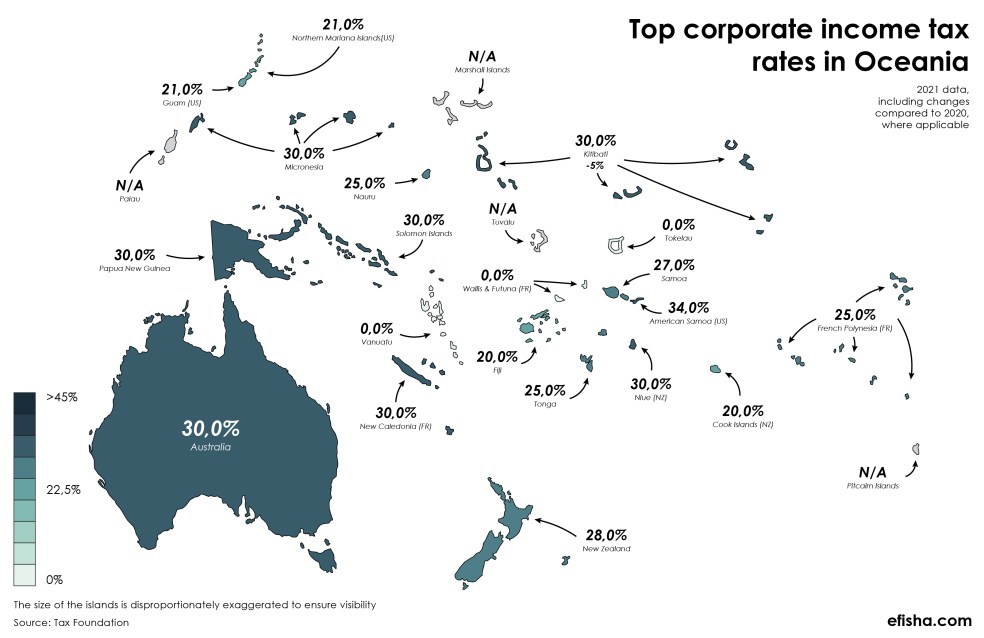 Top corporate tax rates around the world – efisha's maps